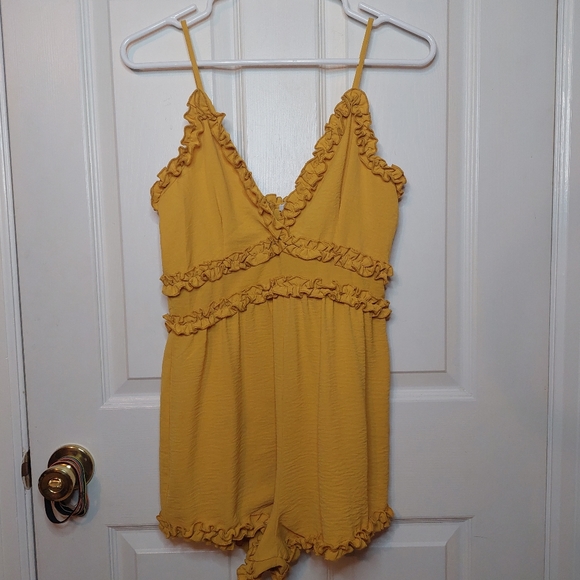 iris | Pants & Jumpsuits | Iris Mustard Bright Yellow Romper Ruffle ...